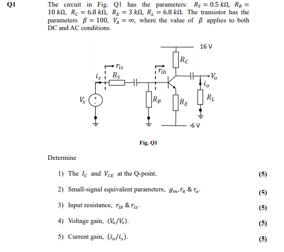 Solved Q1 The circuit in Fig. Q1 has the parameters: Rs = | Chegg.com