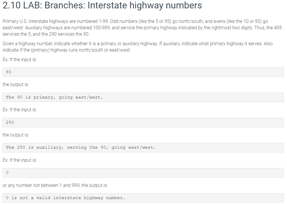 Solved 2.10 LAB: Branches: Interstate highway numbers | Chegg.com