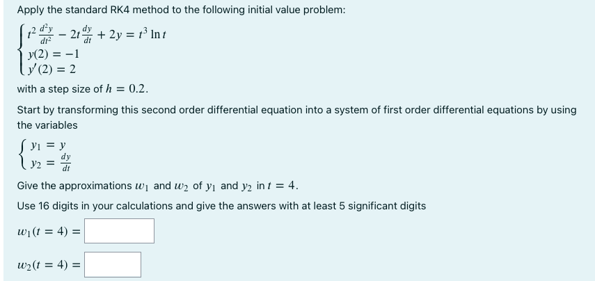 Solved Apply the standard RK4 ﻿method to the following | Chegg.com