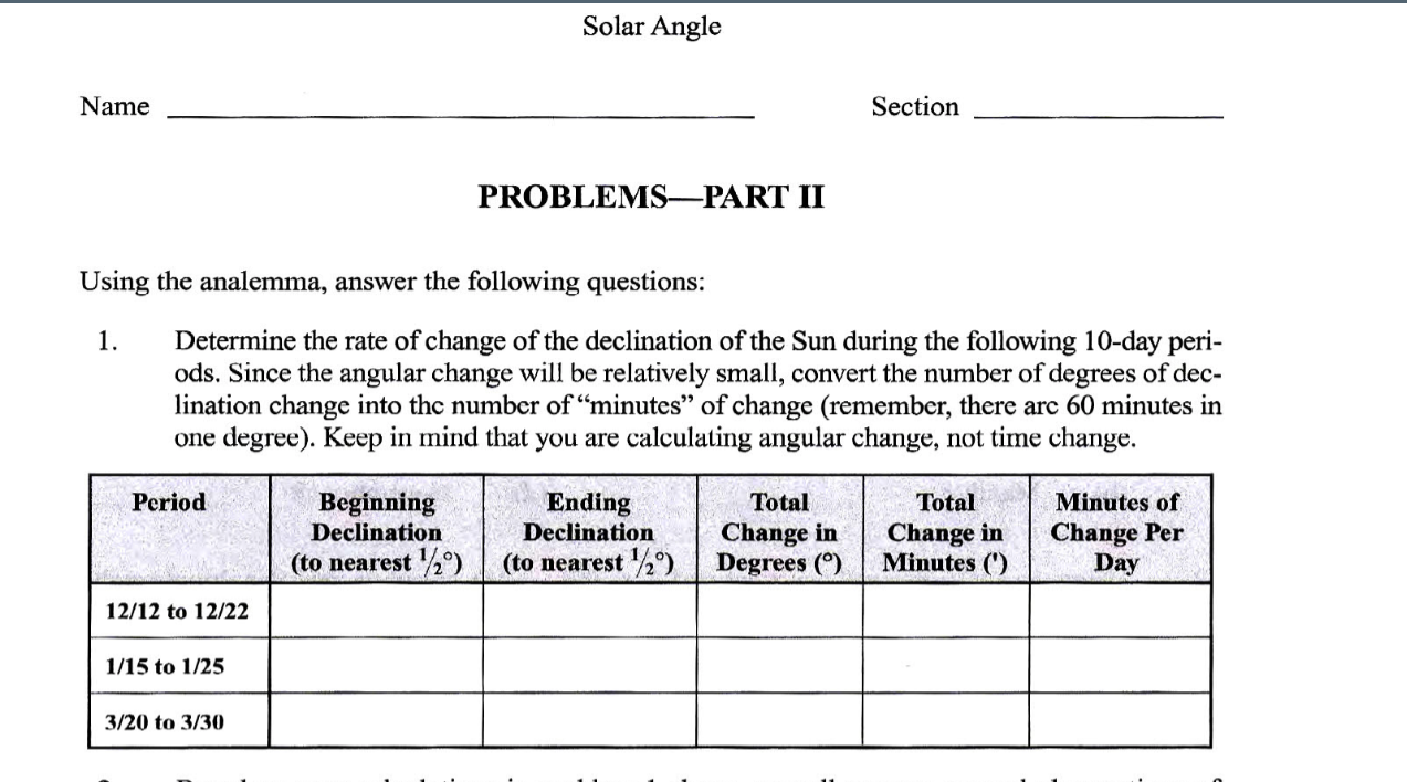Solved Solar Angle Name Section PROBLEMS—PART II Using the | Chegg.com