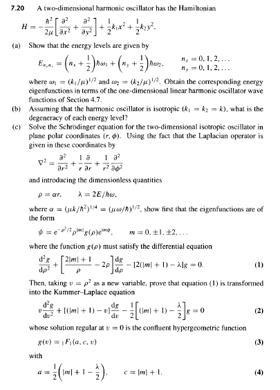 Solved 7.20 A two-dimensional harmonic oscillator has the | Chegg.com