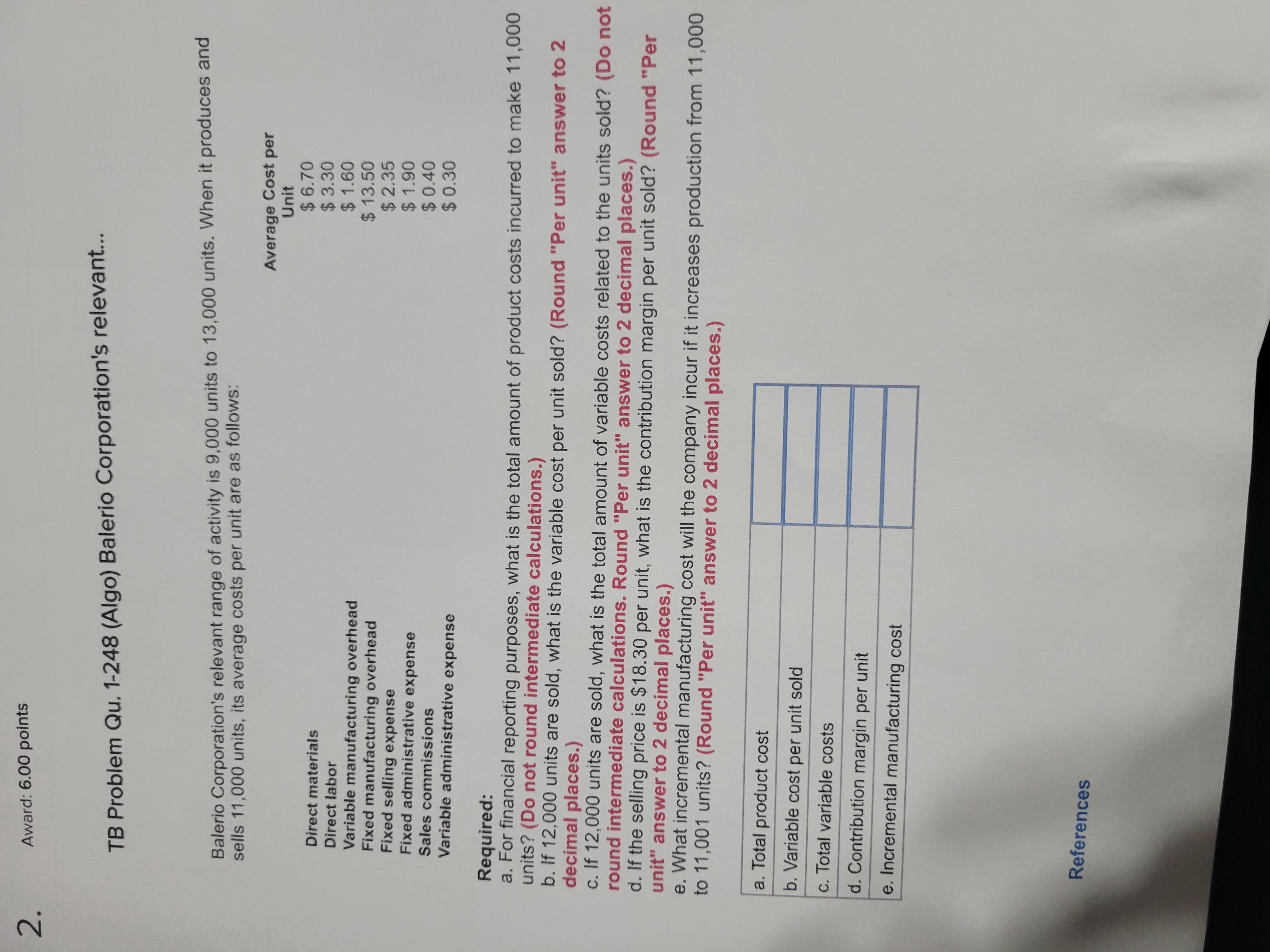 Solved TB Problem Qu. 1-248 (Algo) Balerio Corporation's | Chegg.com