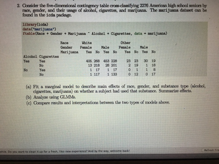 2. Consider the five-dimensional contingency table | Chegg.com