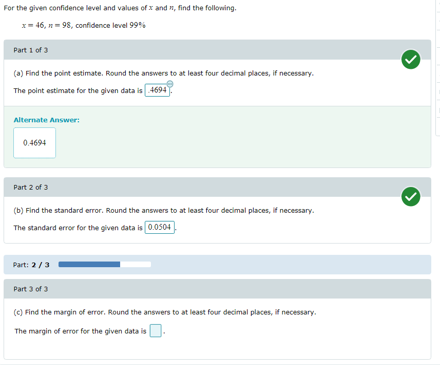 Solved For the given confidence level and values of x and n, | Chegg.com