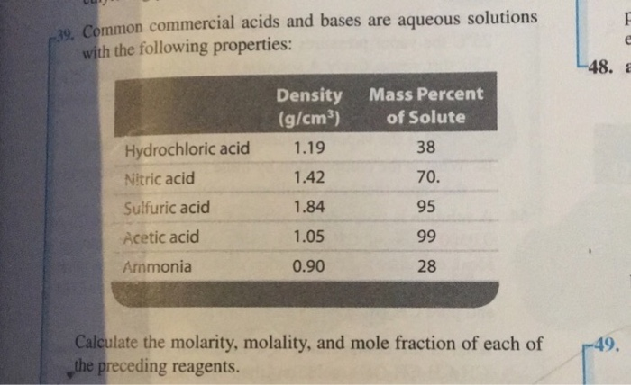 Solved 39, Common commercial acids and bases are aqueous | Chegg.com