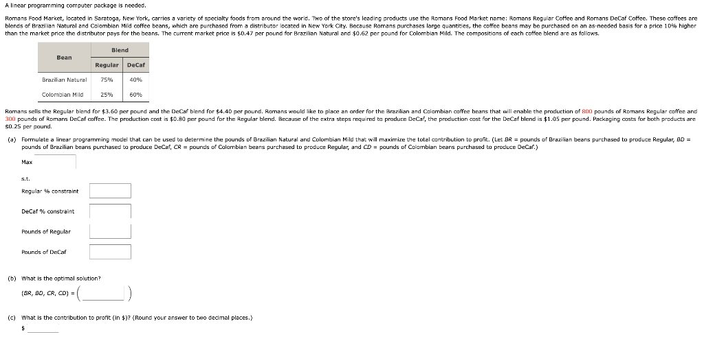 Solved A linear programming computer package is needed. s0. | Chegg.com