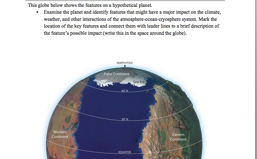 This globe below shows the features on a hypothetical | Chegg.com