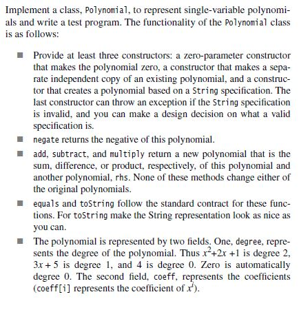 Implement a class, Polynomial, to represent | Chegg.com
