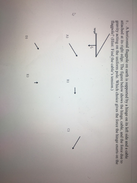 Solved 8. A horizontal flagpole on earth is supported by a | Chegg.com