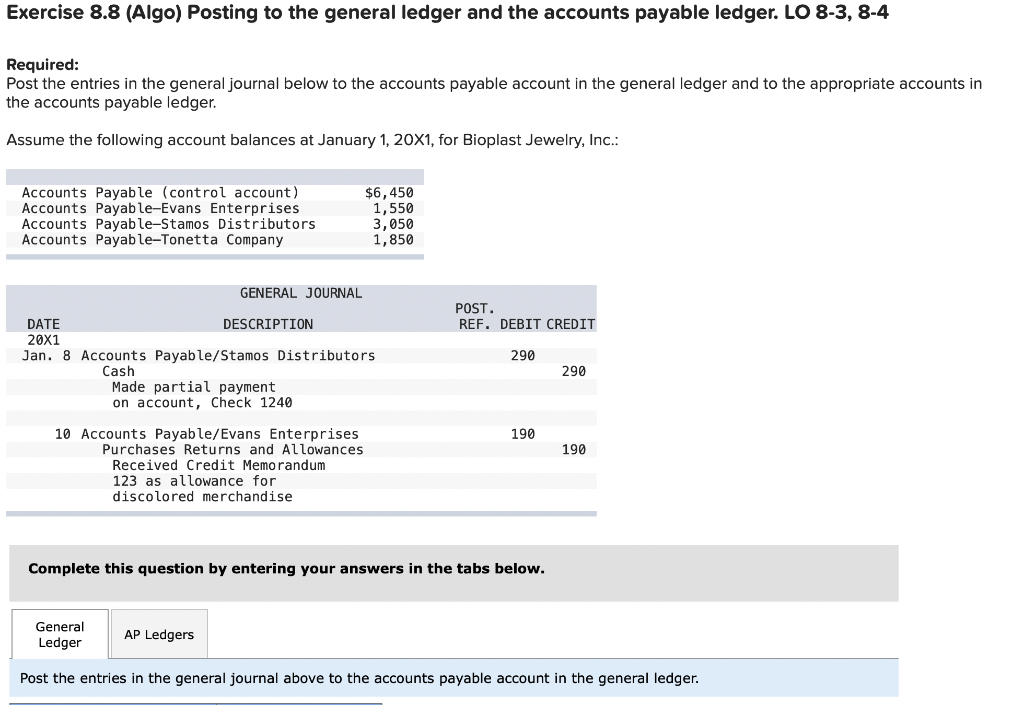 Solved Exercise 8.8 (Algo) Posting to the general ledger and | Chegg.com