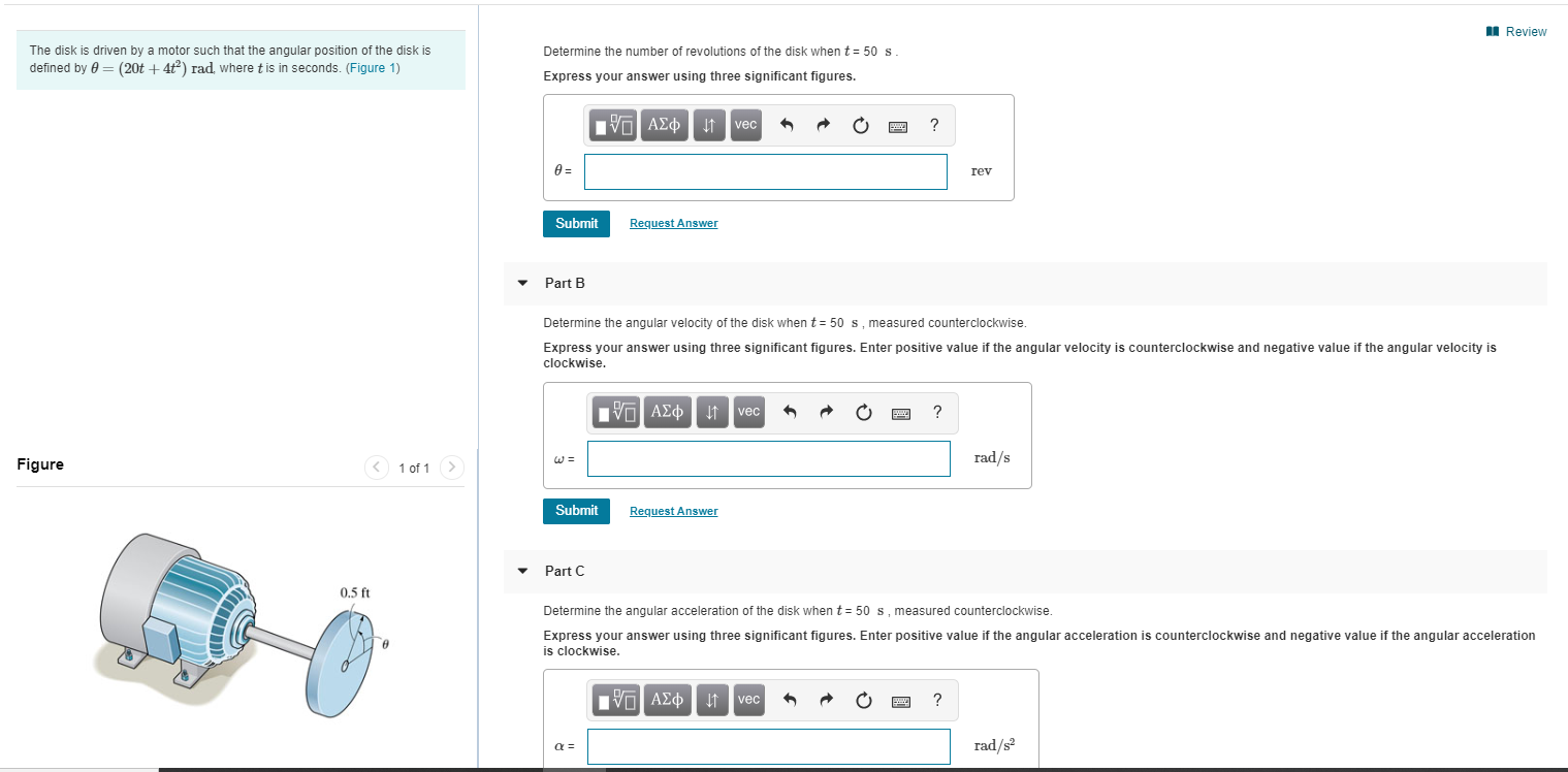 Solved | Review The disk is driven by a motor such that the | Chegg.com