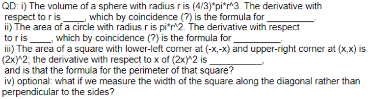 Solved QD: i) The volume of a sphere with radius r is | Chegg.com
