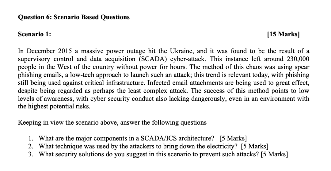 Solved Question 6: Scenario Based Questions Scenario 1: [15 | Chegg.com