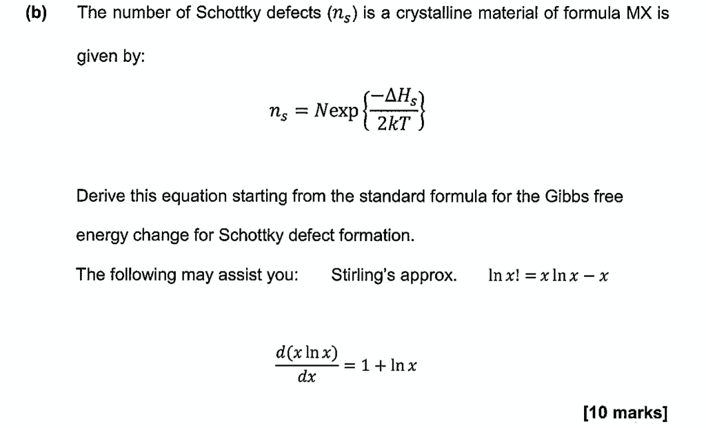 Solved The number of Schottky defects (ns) is a crystalline | Chegg.com