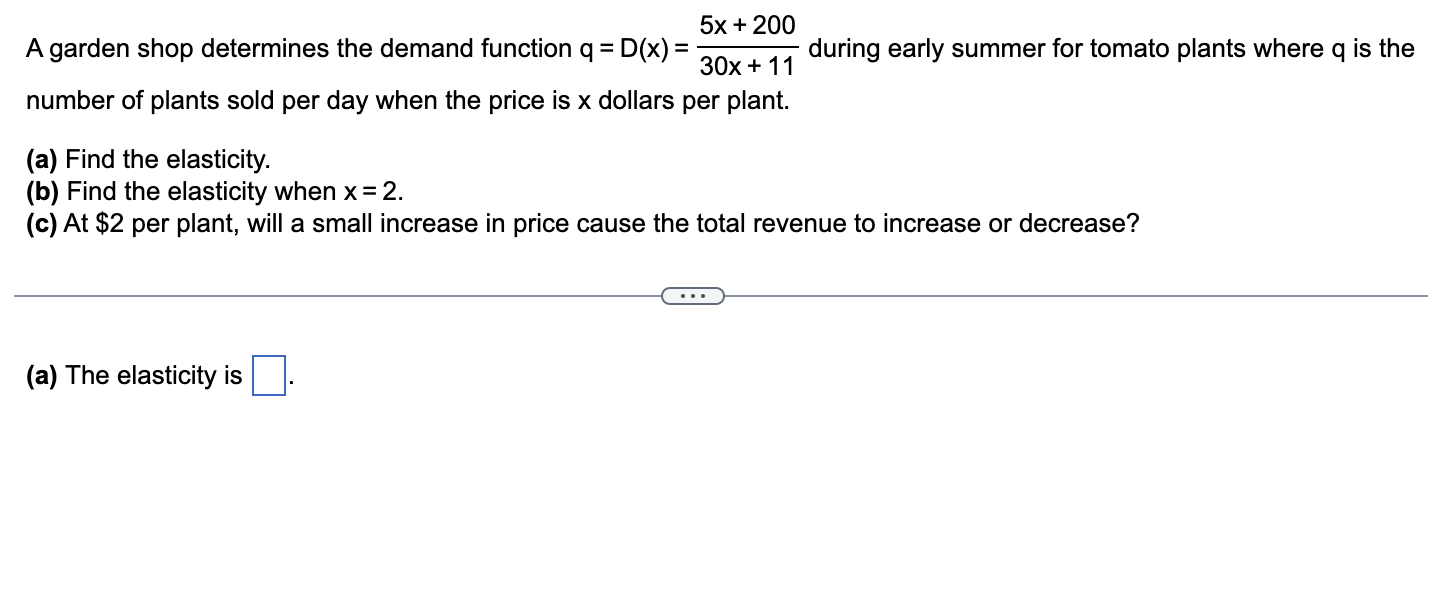 Solved A garden shop determines the demand function | Chegg.com
