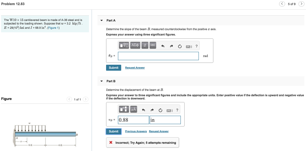 Solved Problem 12.83 The W10 x 15 cantilevered beam is made | Chegg.com