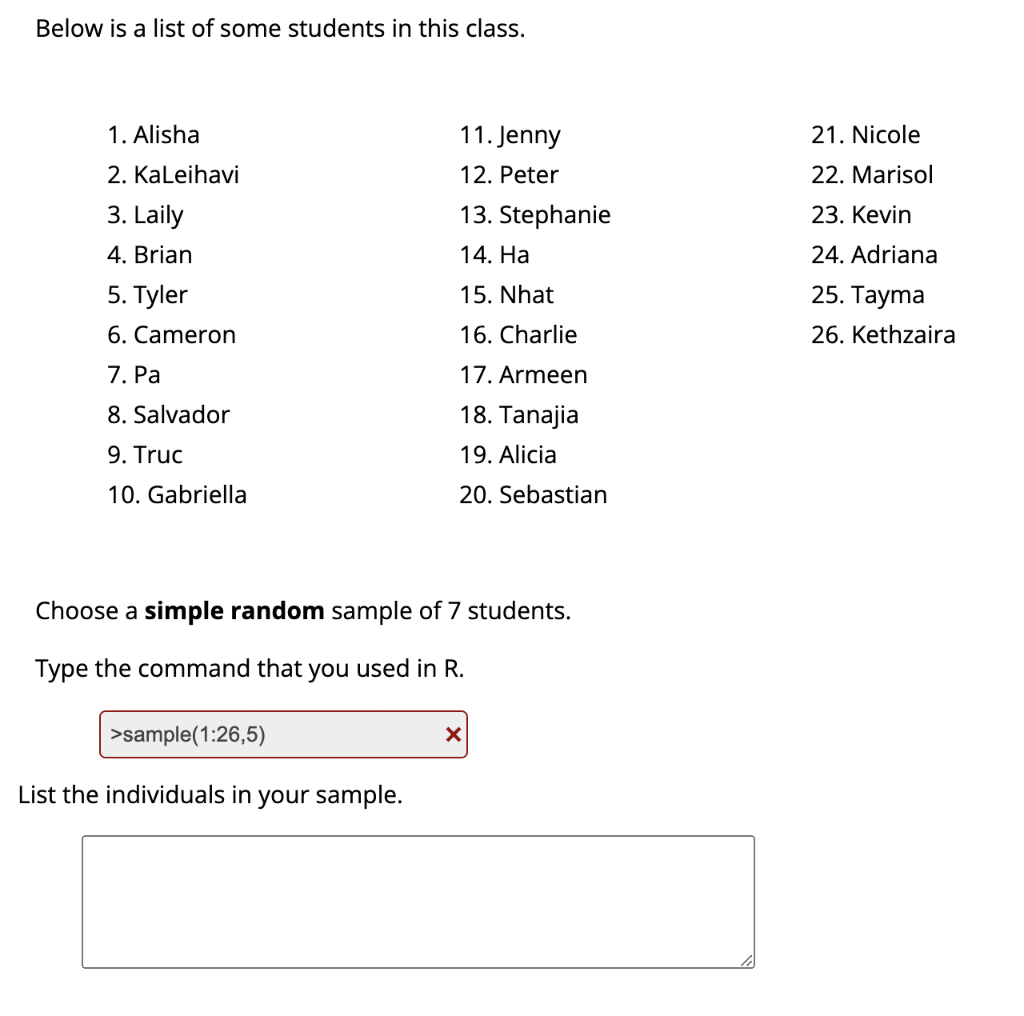 Solved Below is a list of some students in this class. | Chegg.com