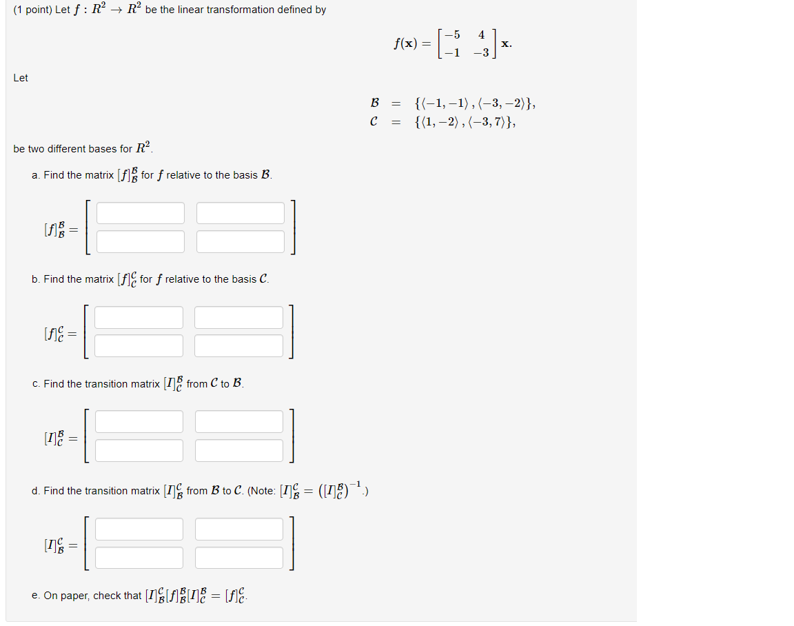 Solved (1 point) Let f:R2→R2 be the linear transformation | Chegg.com