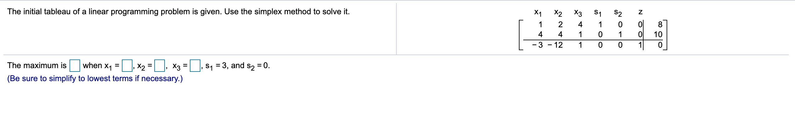 Solved The Initial Tableau Of A Linear Programming Problem