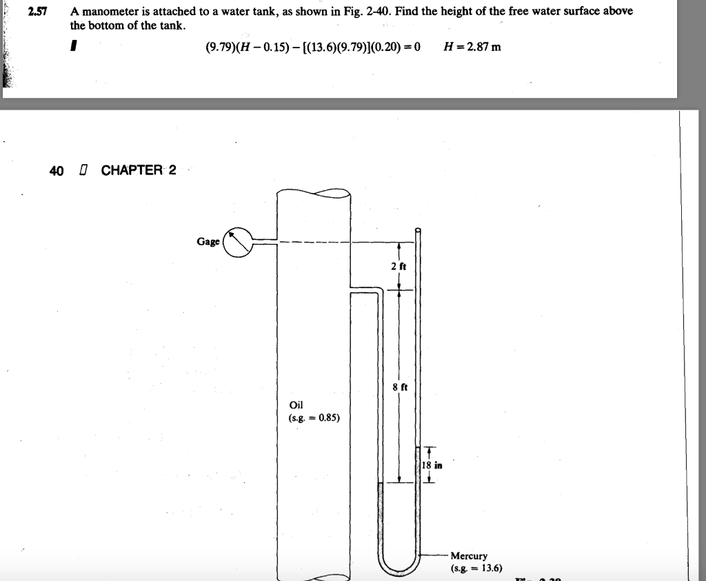 Solved 2.47 A manometer is attached to a pipe containing | Chegg.com