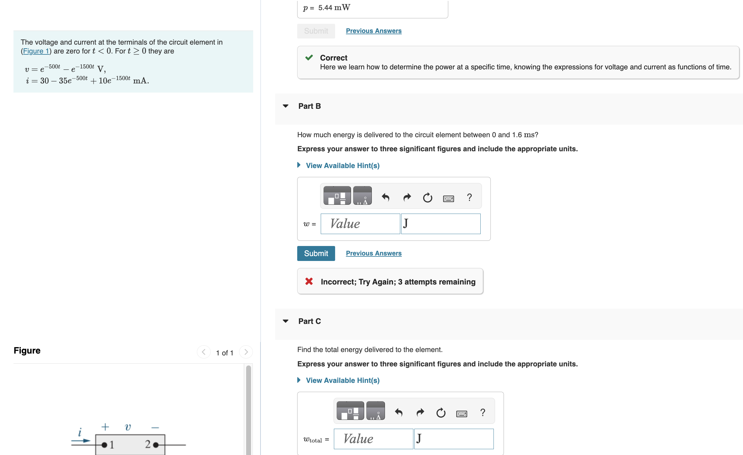 Solved The voltage and current at the terminals of the | Chegg.com
