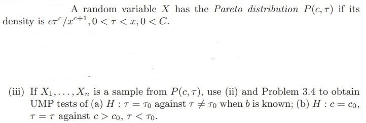 Solved A random variable X has the Pareto distribution P(c, | Chegg.com