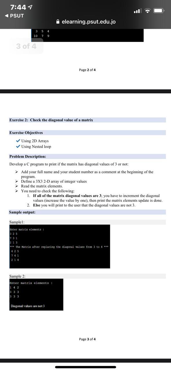 Solved 7:44 1 PSUT elearning.psut.edu.jo 3 10 9 3 of 4 Page | Chegg.com