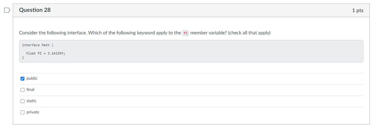 Solved Question 28 1 pts Consider the following interface. | Chegg.com