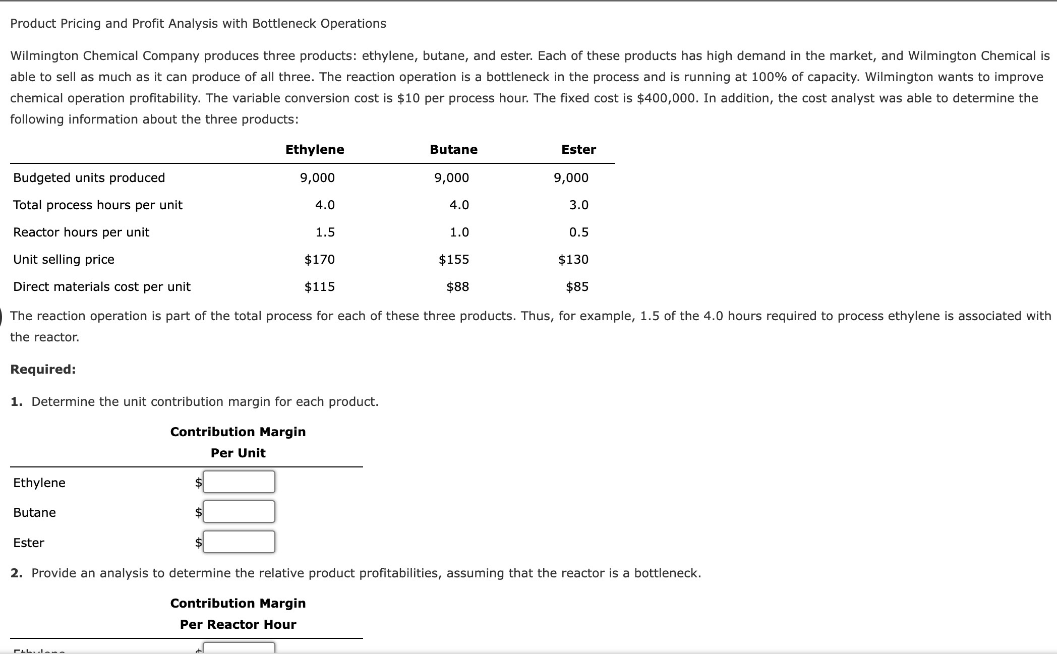 Solved Product Pricing and Profit Analysis with Bottleneck | Chegg.com