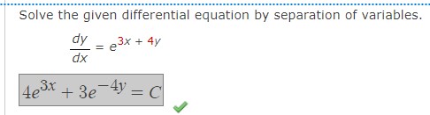 Solved Resolver la ecuación diferencial dada por separación | Chegg.com