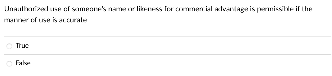 Solved Unauthorized use of someone's name or likeness for | Chegg.com