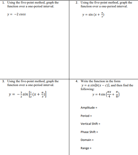 Solved 1. Using the five-point method, graph the function | Chegg.com