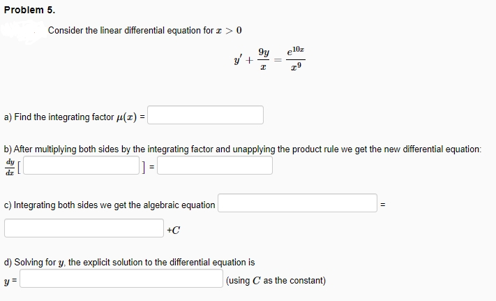 Solved Problem 5. Consider the linear differential equation | Chegg.com