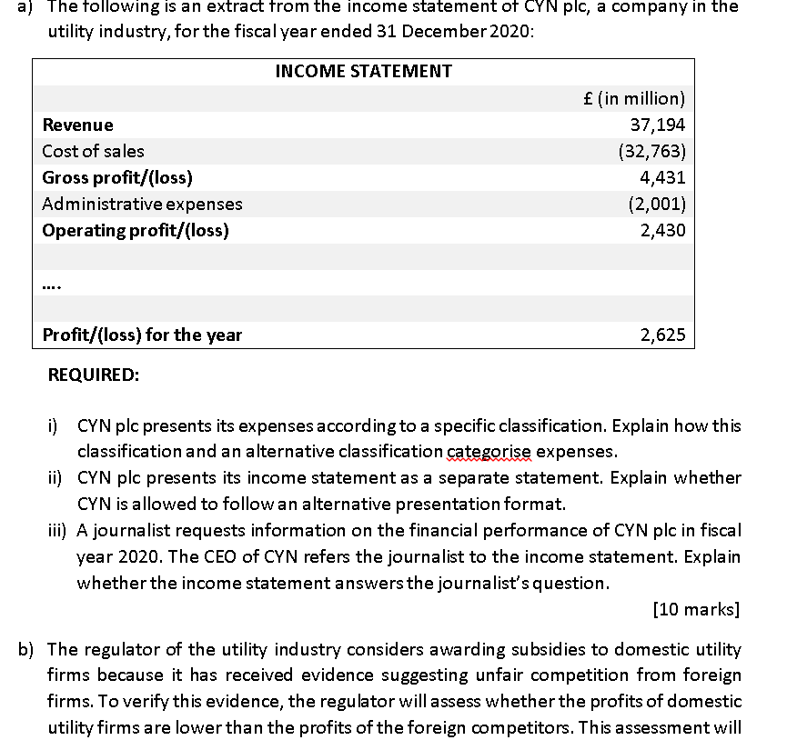 a) The following is an extract from the income | Chegg.com
