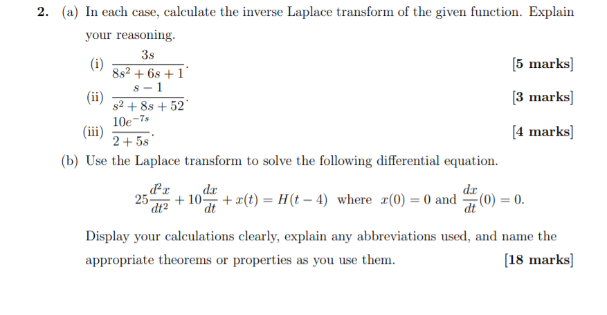 Solved 2. (a) In each case, calculate the inverse Laplace | Chegg.com