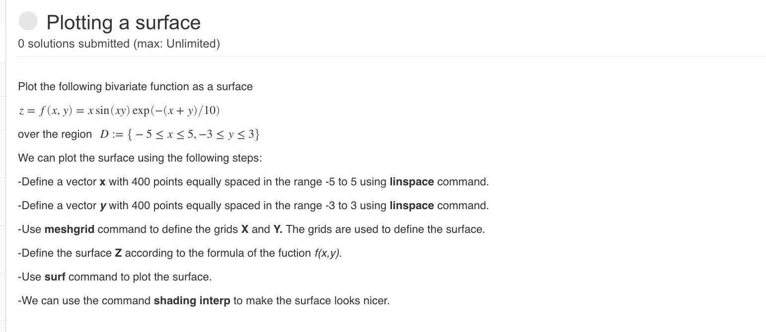 Solved Plotting a surface O solutions submitted (max: | Chegg.com