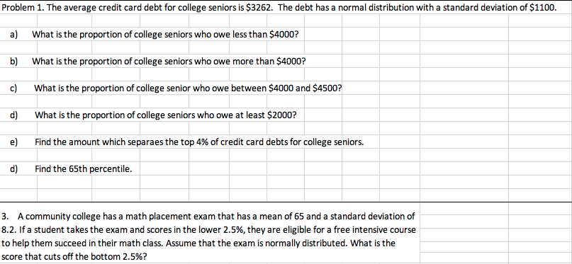 Solved Problem 1. The average credit card debt for college | Chegg.com