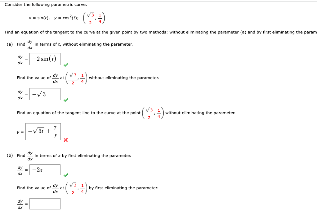 Solved Consider the following parametric curve. x = sin(t), | Chegg.com