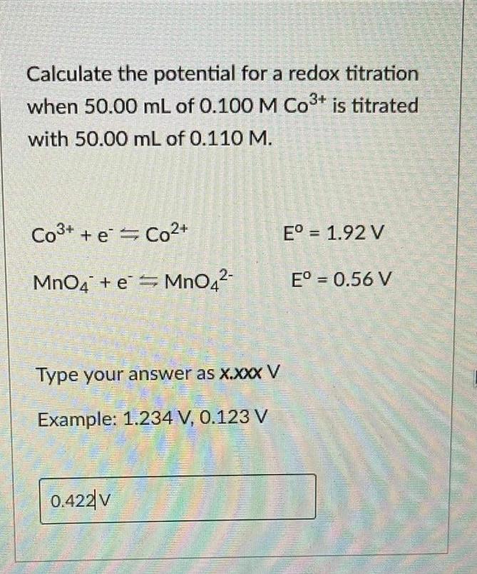 Solved Calculate the potential for a redox titration when | Chegg.com