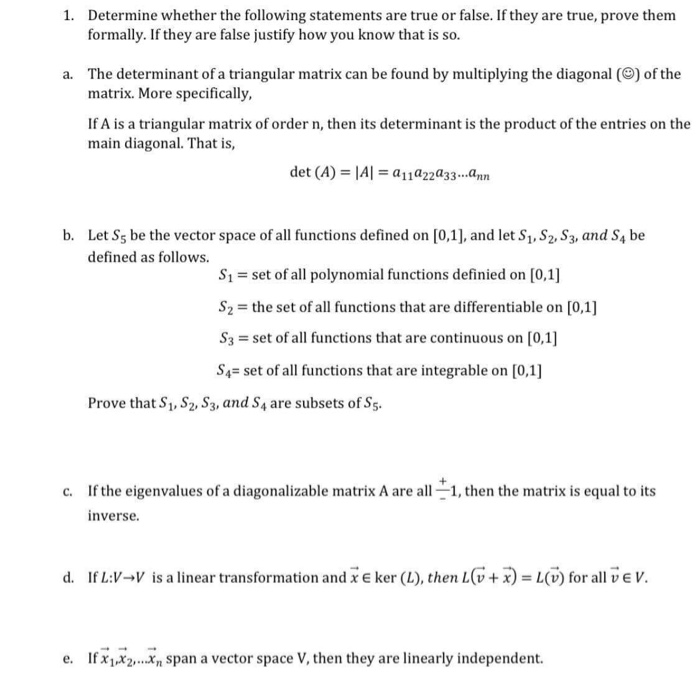 Solved Determine whether the following statements are true | Chegg.com