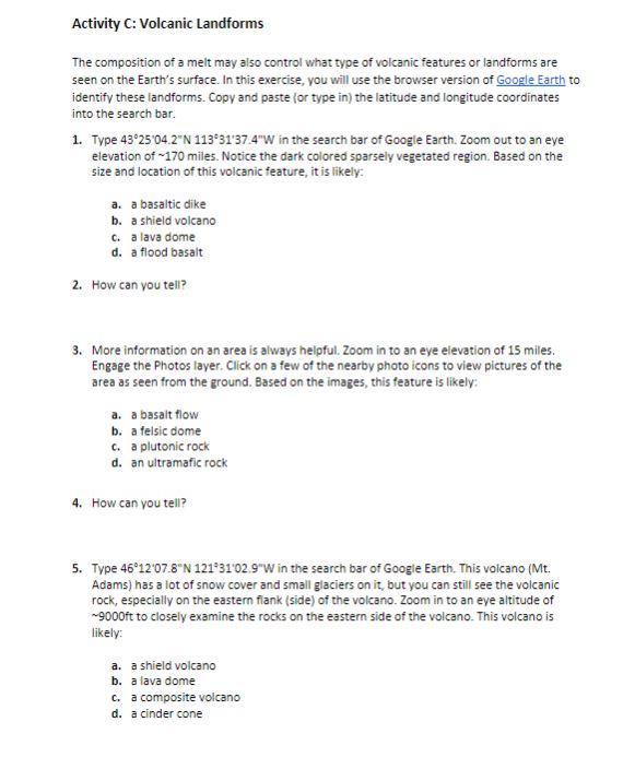 Solved Activity C: Volcanic Landforms The composition of a | Chegg.com