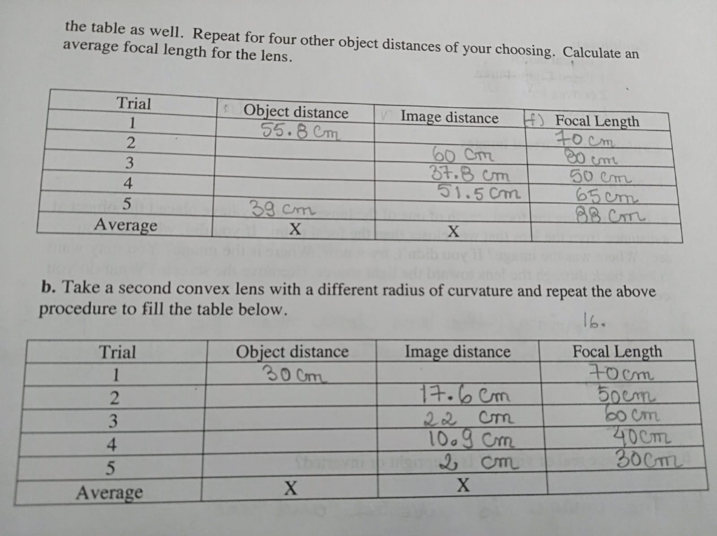 Solved the table as well. Repeat for four other object | Chegg.com