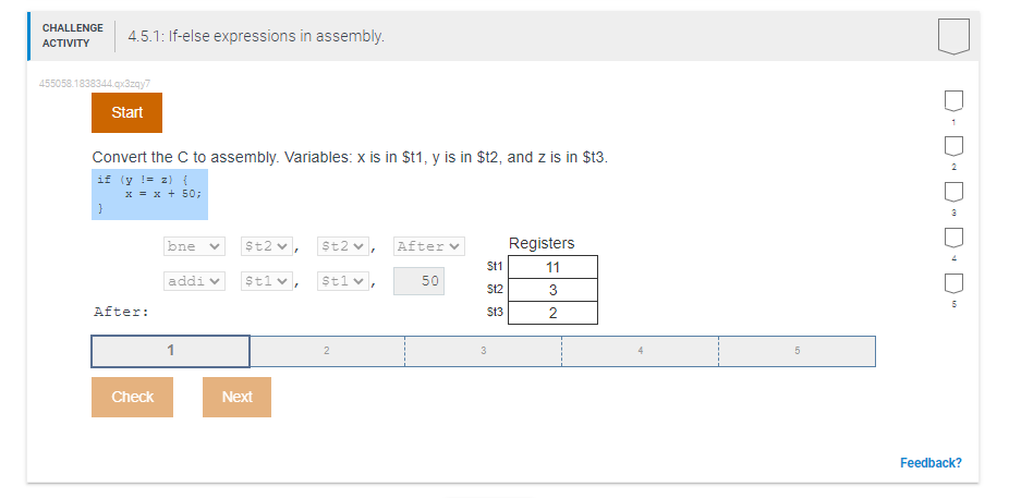 Solved Convert the C to assembly. Variables: x is in $t1,y | Chegg.com