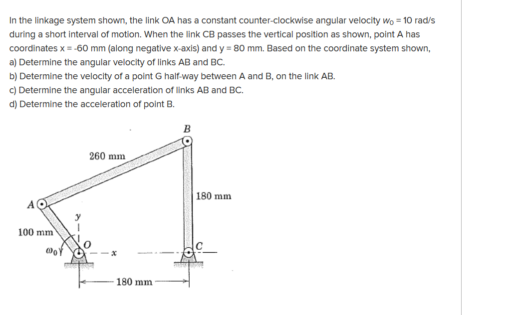 Solved In the linkage system shown, the link OA has a | Chegg.com