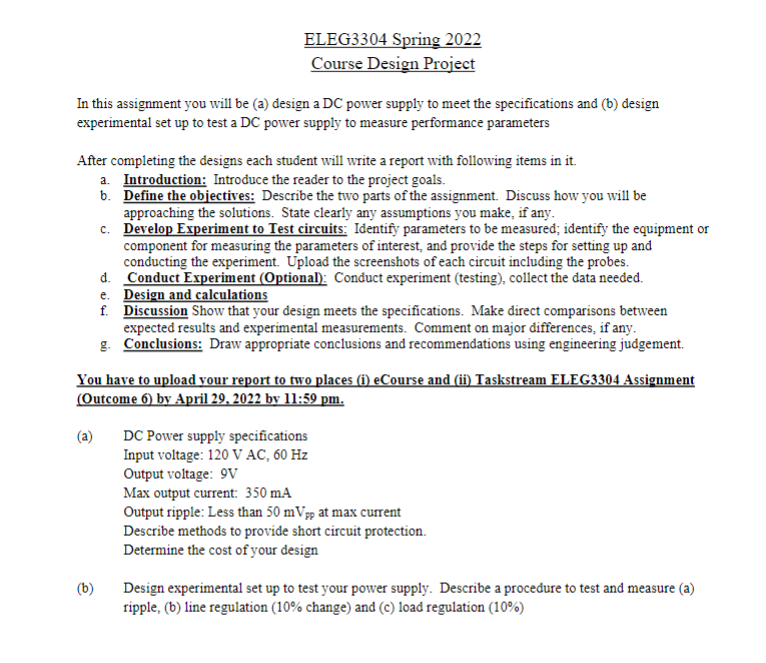 Solved ELEG3304 Spring 2022 Course Design Project In this | Chegg.com