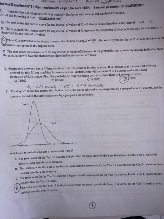 Solved Last Name opTFirst Name 2 mins max per question USE | Chegg.com