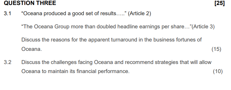 Solved QUESTION THREE [25] 3.1 "Oceana produced a good set | Chegg.com