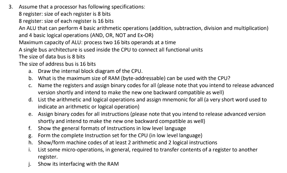 Solved Assume that a processor has following specifications: | Chegg.com