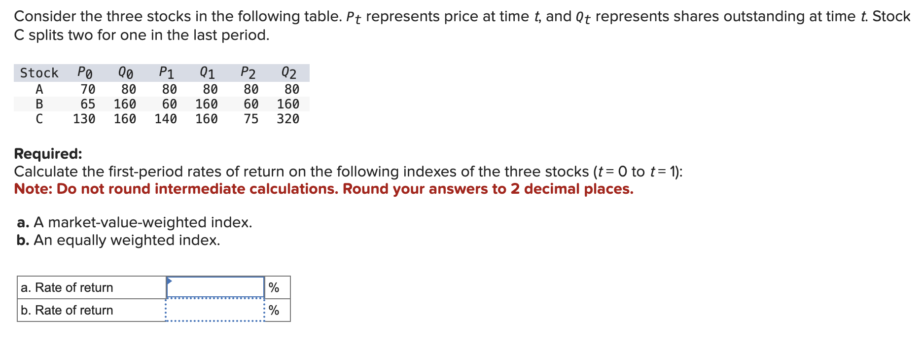 Solved Consider the three stocks in the following table. Pt | Chegg.com