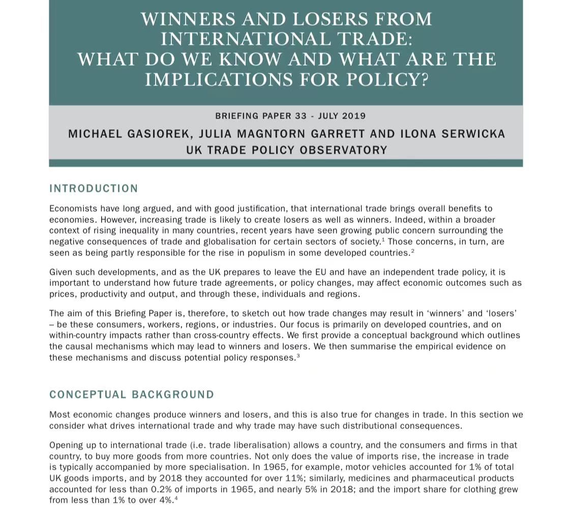 WINNERS AND LOSERS FROM INTERNATIONAL TRADE: WHAT DO | Chegg.com